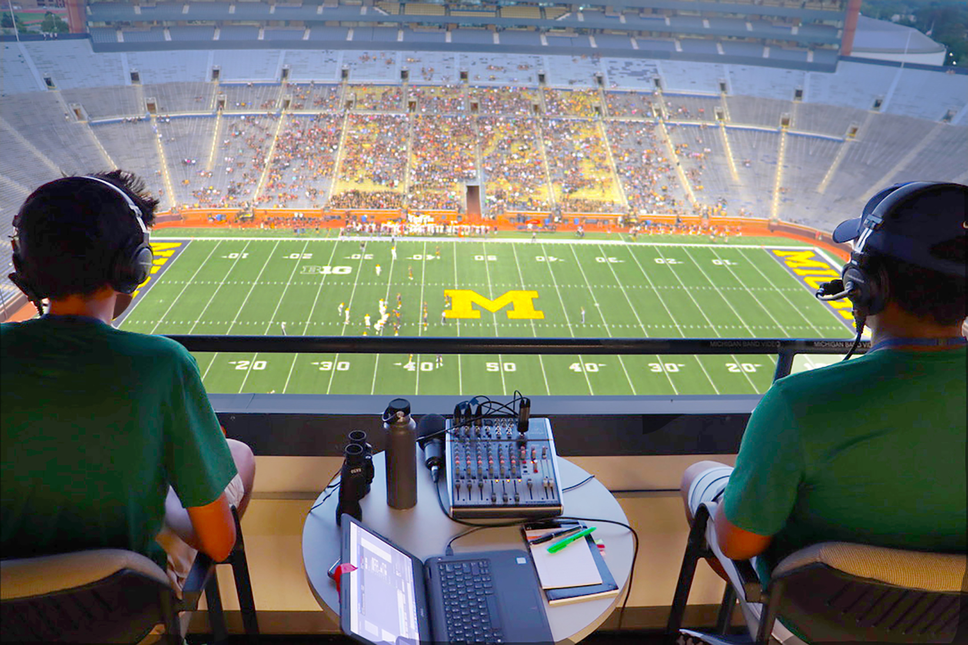 Student Broadcast Team in the Booth at the Big House - Greenhills School
